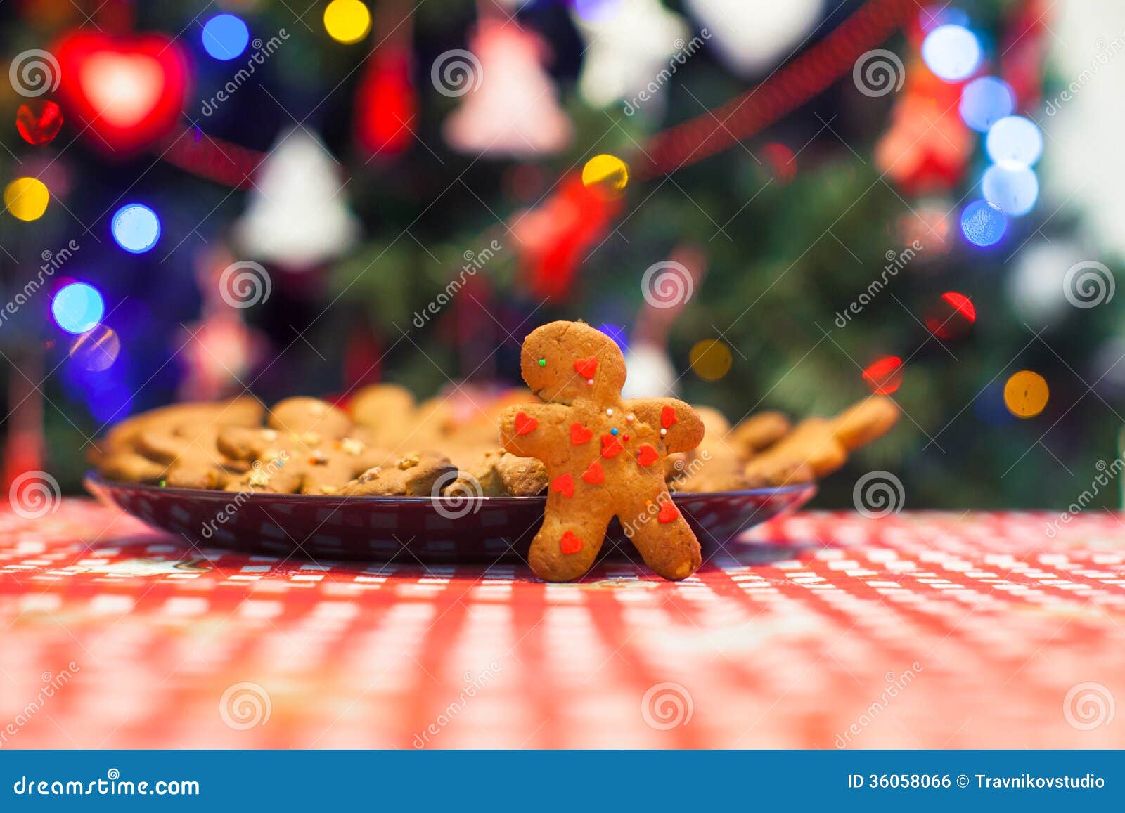 Gingerbread Man Background Christmas Tree Lights Stock Photo - Image of ...