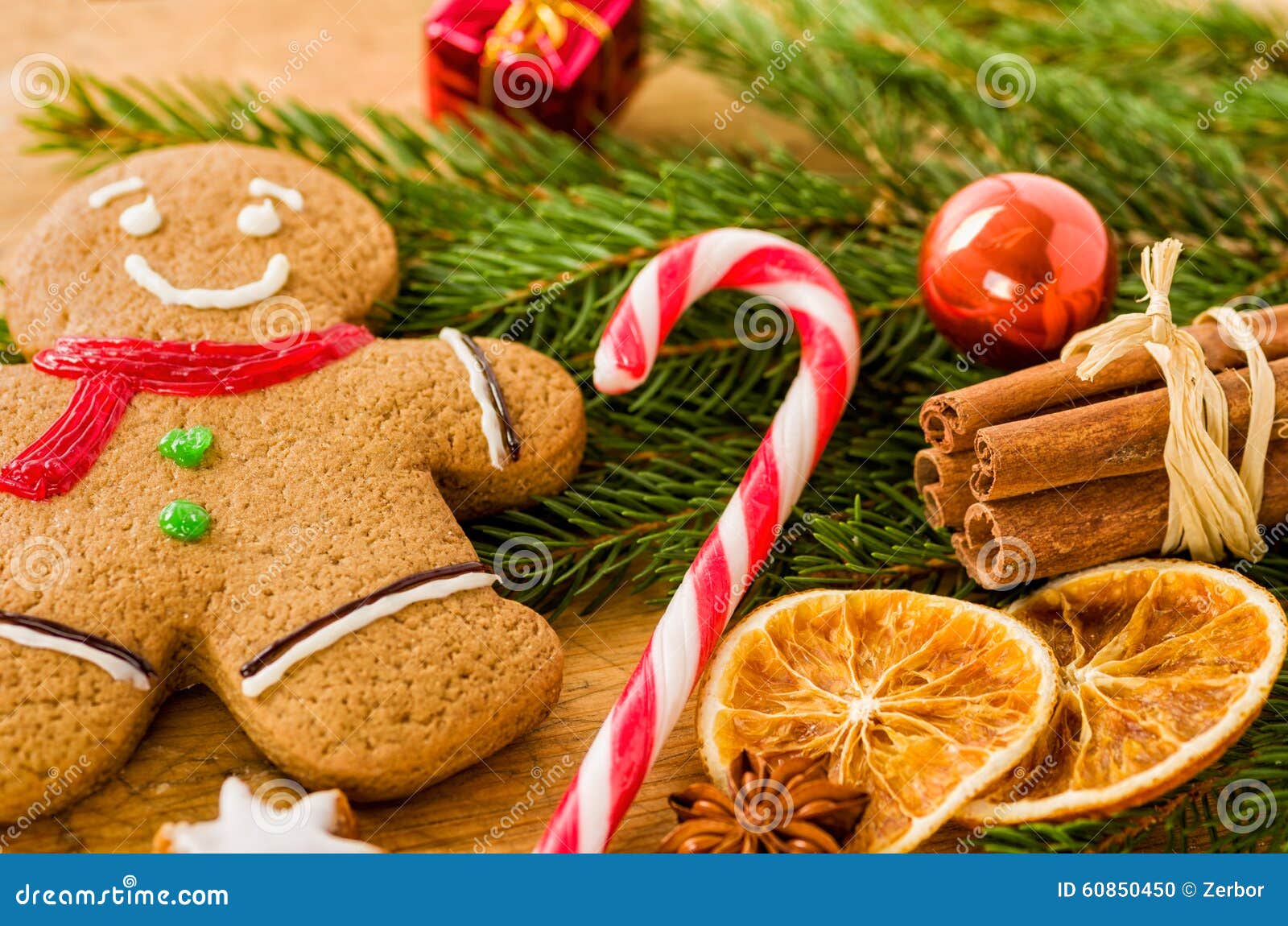 Gingerbread Man with a Candy Cane Stock Photo - Image of cookies, food ...