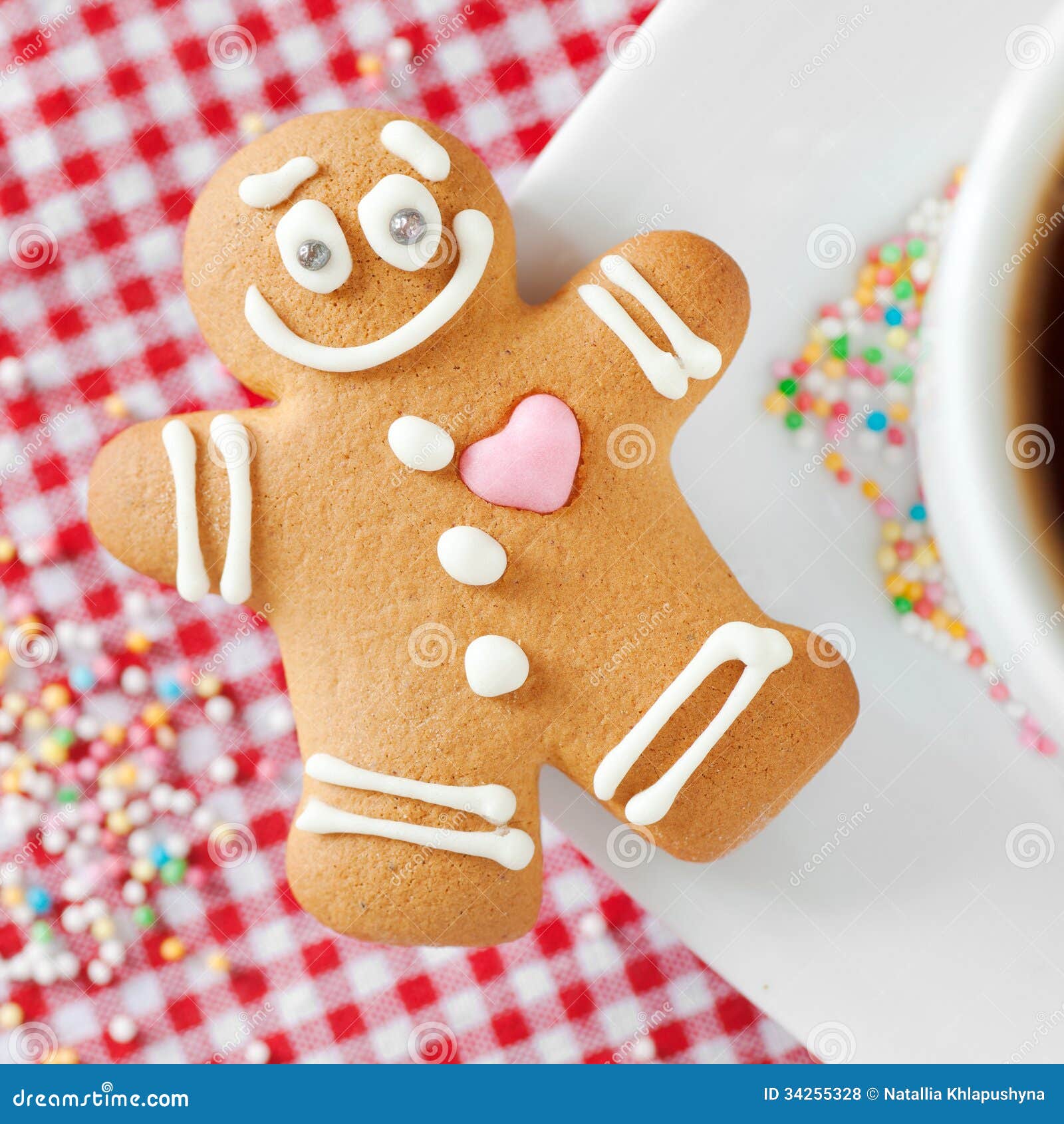 Gingerbread Man and Coffee Cup on Table Stock Photo - Image of funny ...
