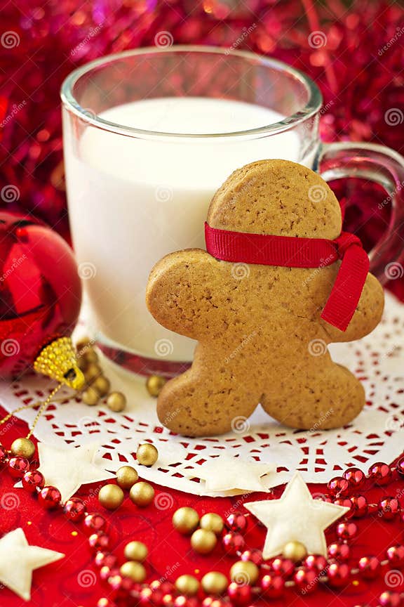 Gingerbread Man with a Cup of Milk Stock Photo - Image of decor ...