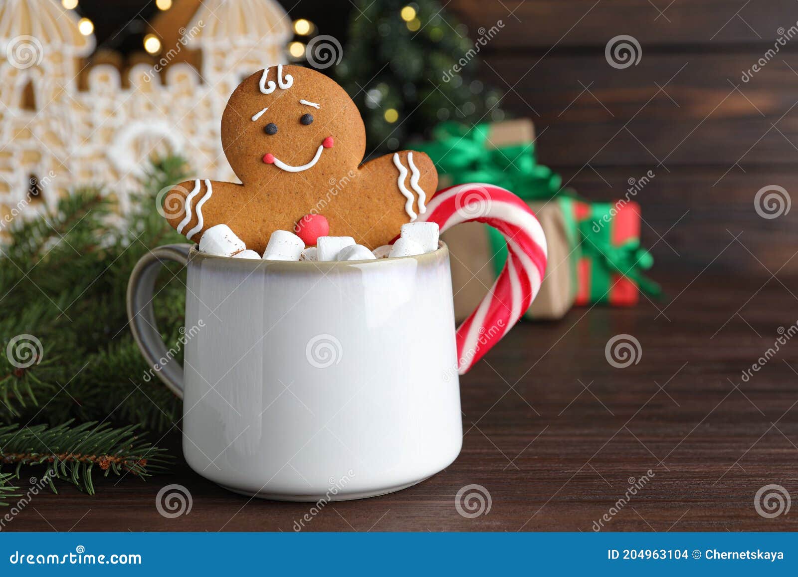 Gingerbread Man in Cup on Wooden Table Stock Photo - Image of delicious ...