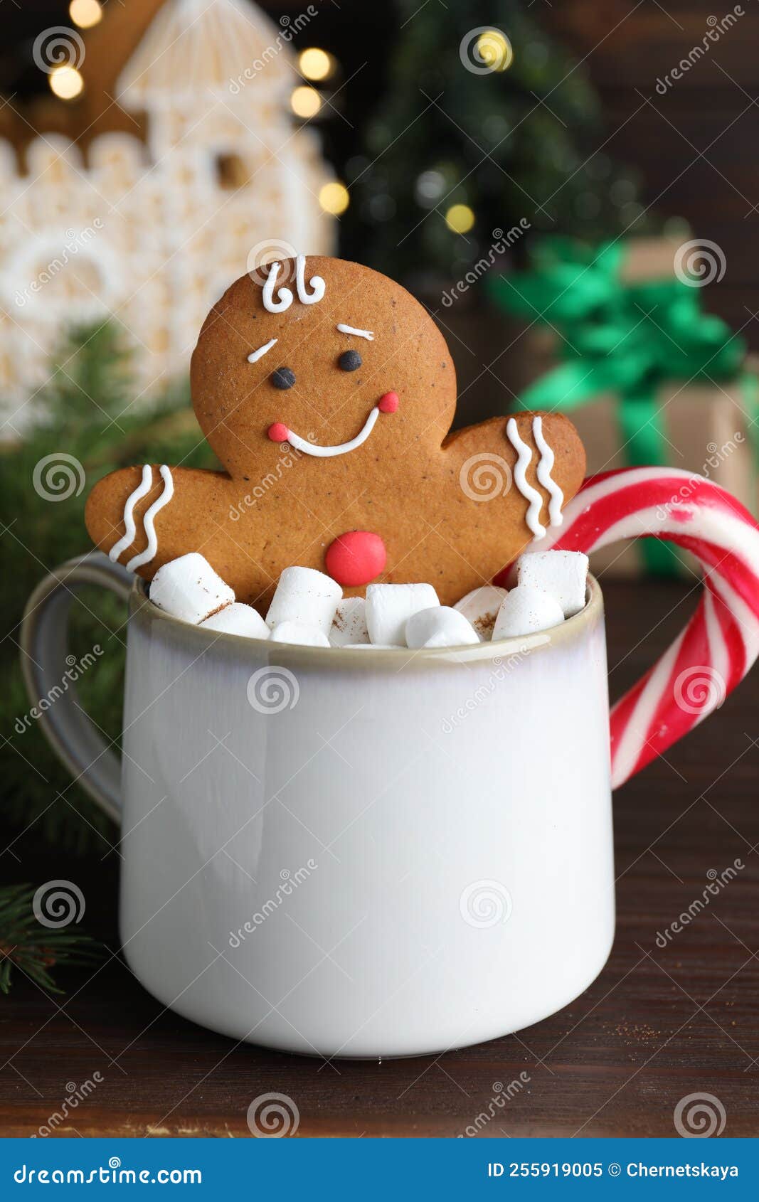 Gingerbread Man in Cup on Wooden Table, Closeup Stock Image - Image of ...