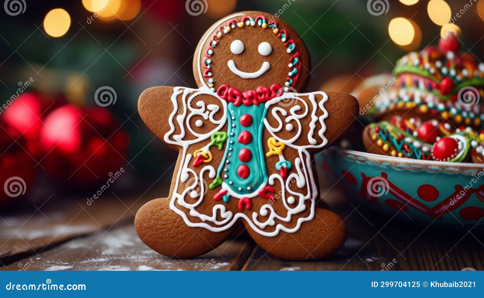 A Gingerbread Man Decorated with Colorful Icing Stock Illustration ...