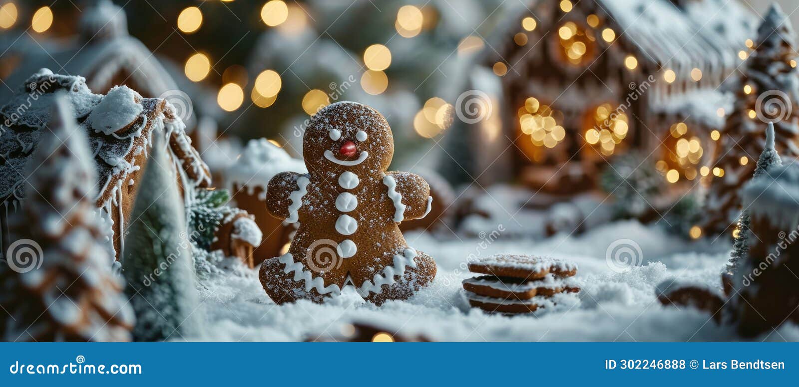 Gingerbread Man with Gingerbread House Winter Scene - AI Generated ...