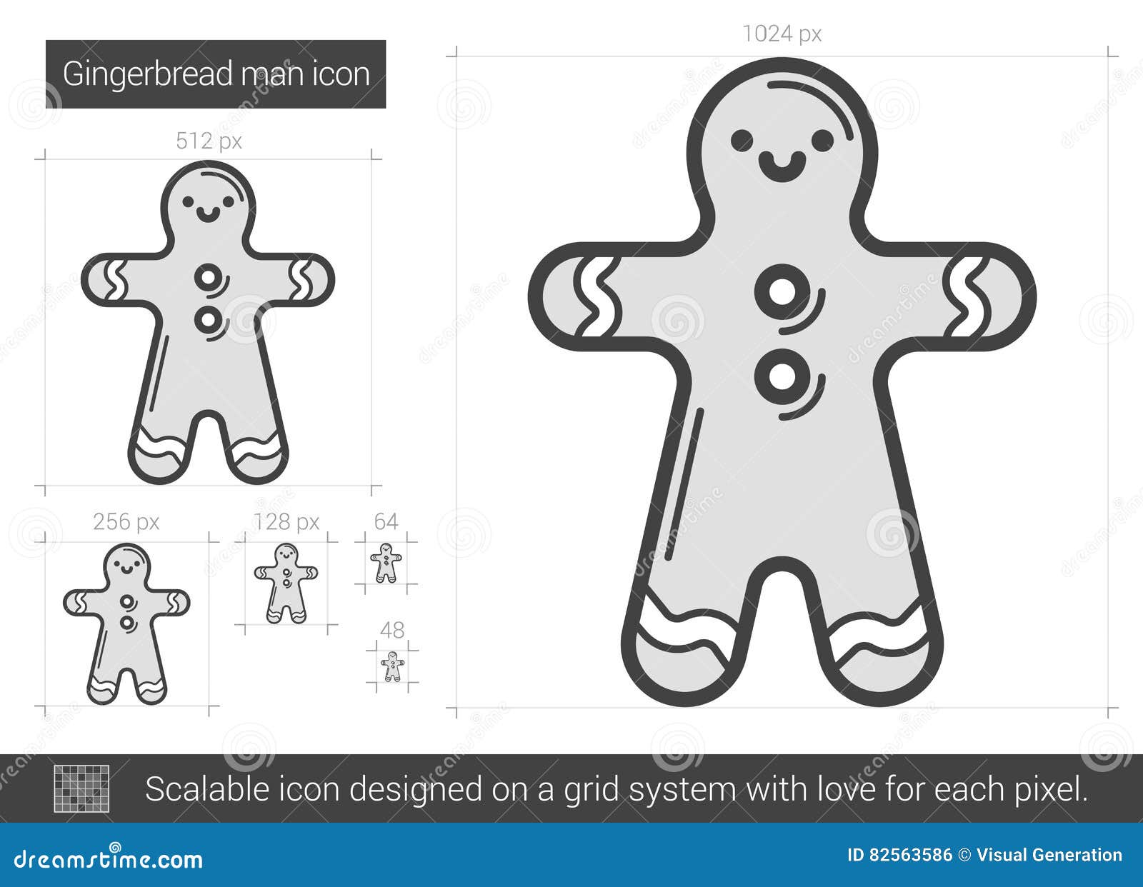 Gingerbread man line icon. stock vector. Illustration of food - 82563586