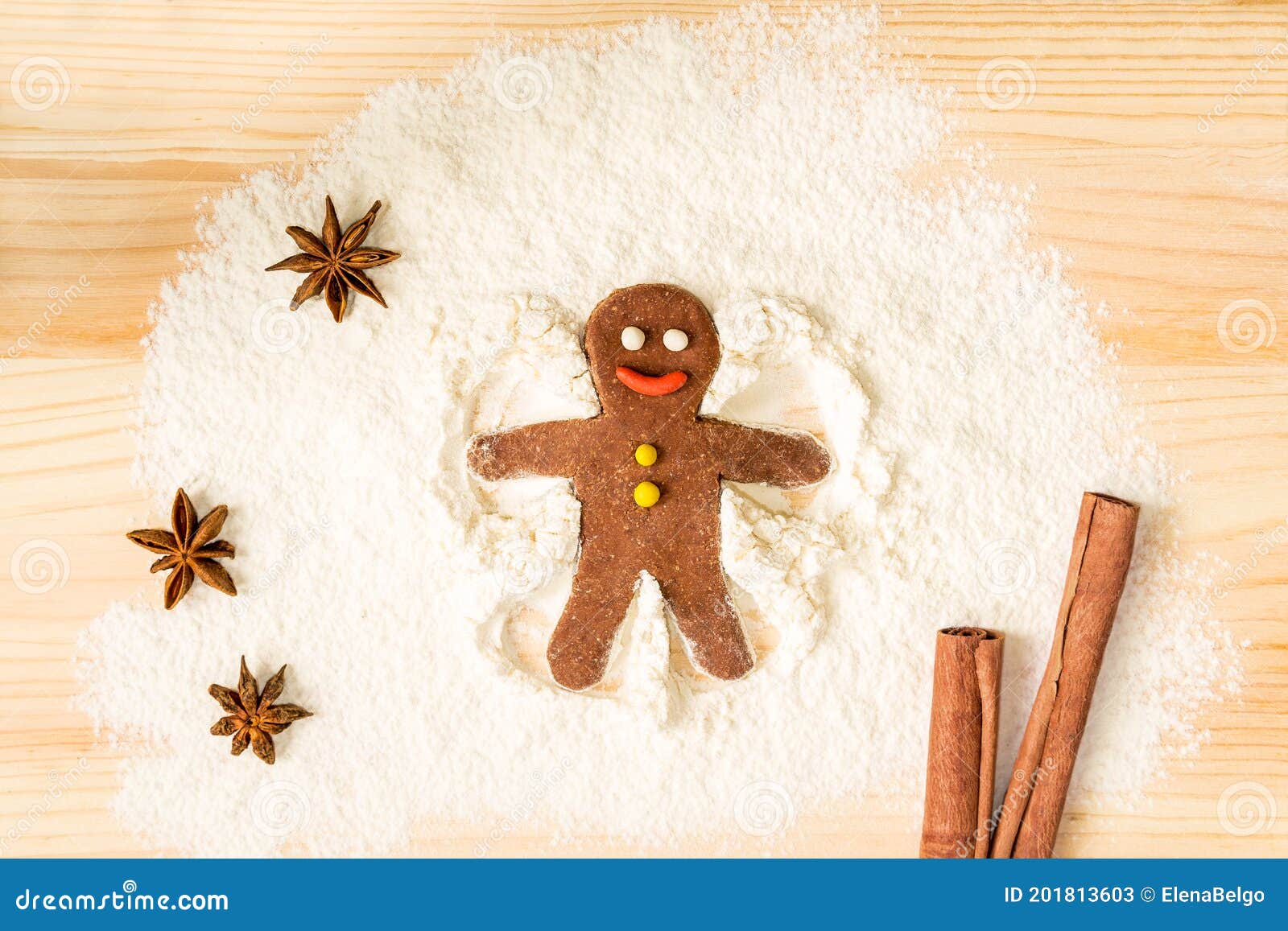 Gingerbread Man Making a Snow Angel on Flour. Stock Image - Image of ...
