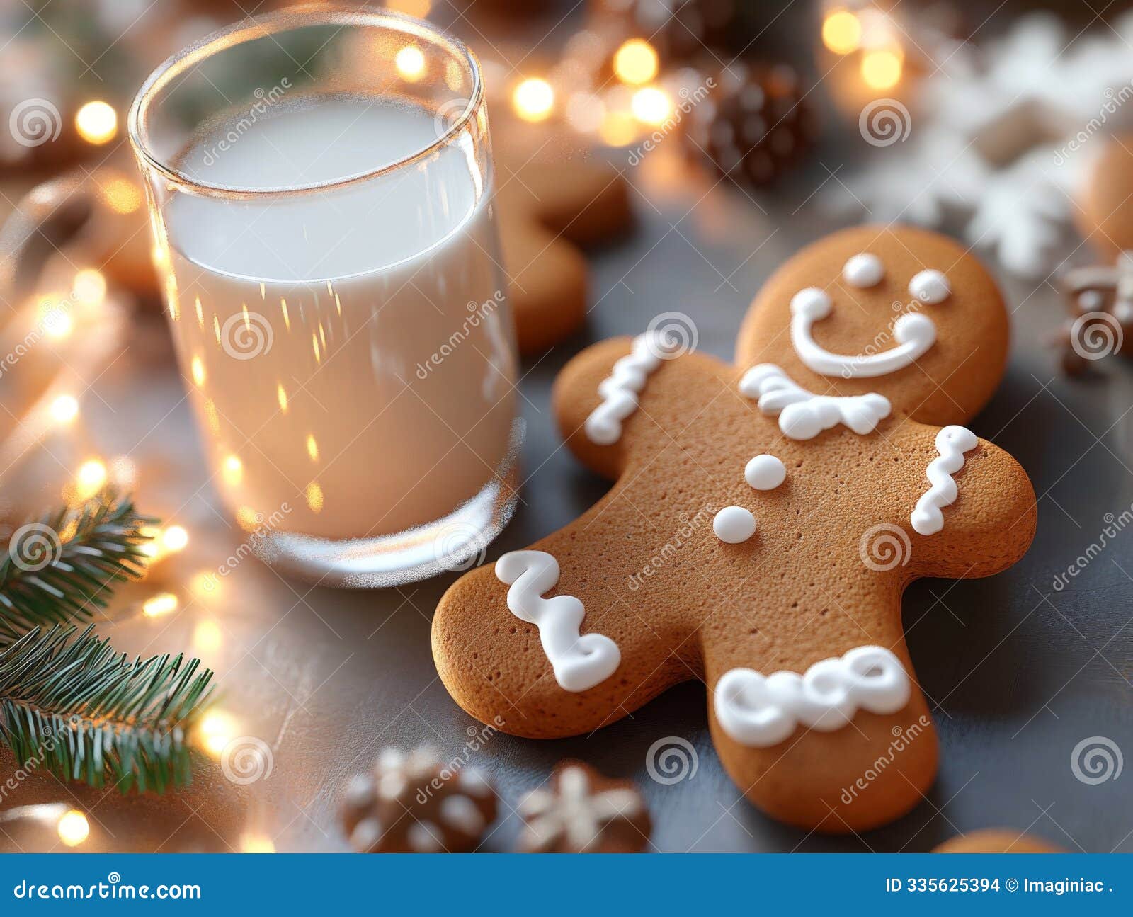 Gingerbread Man with Milk and Festive Lights Stock Illustration ...
