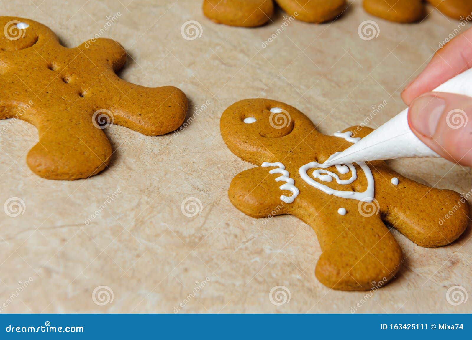 Gingerbread Man Painting on the Kitchen Table2 Stock Image - Image of ...