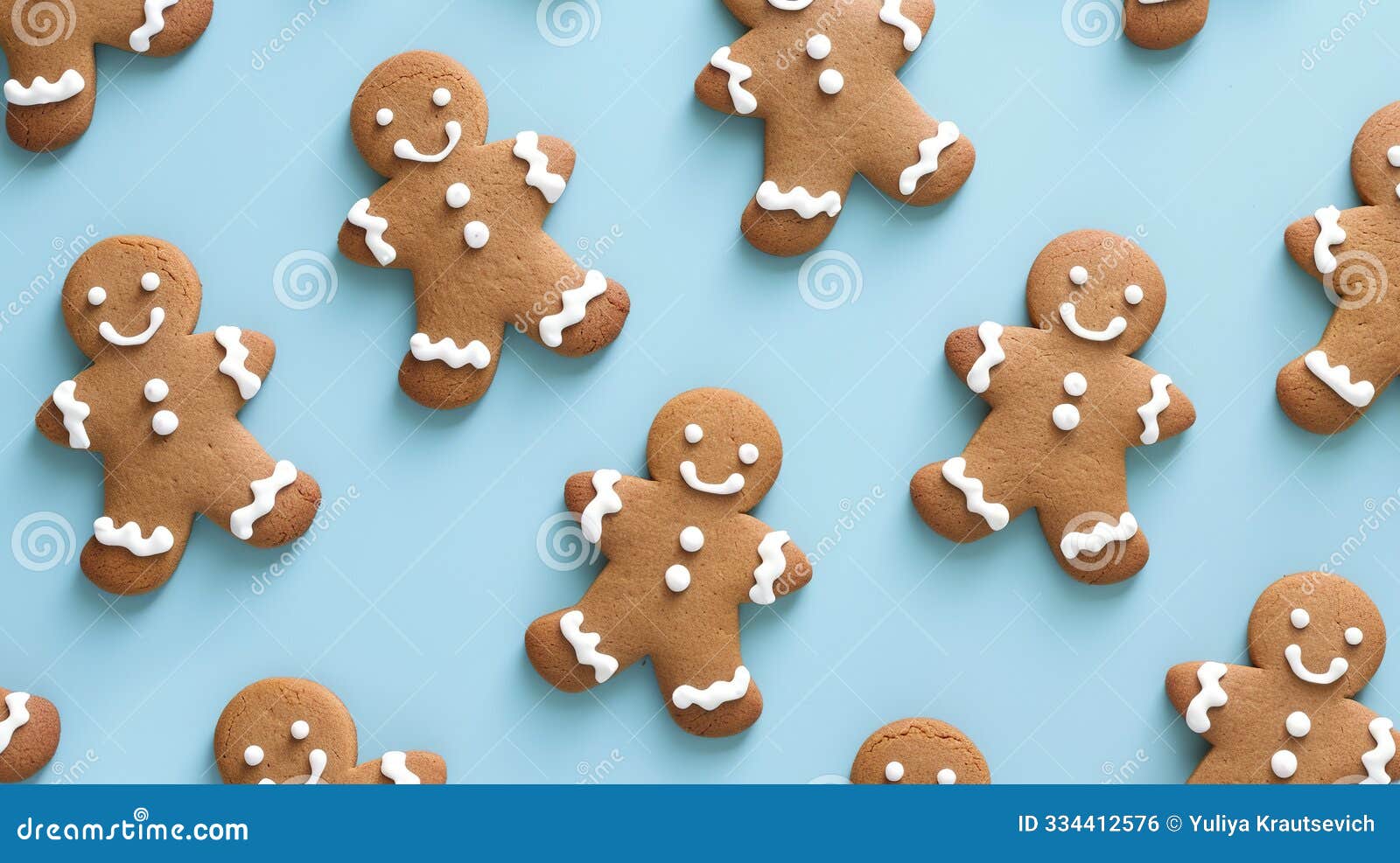 Gingerbread Man Pattern on Blue Background, Top View Stock Illustration ...