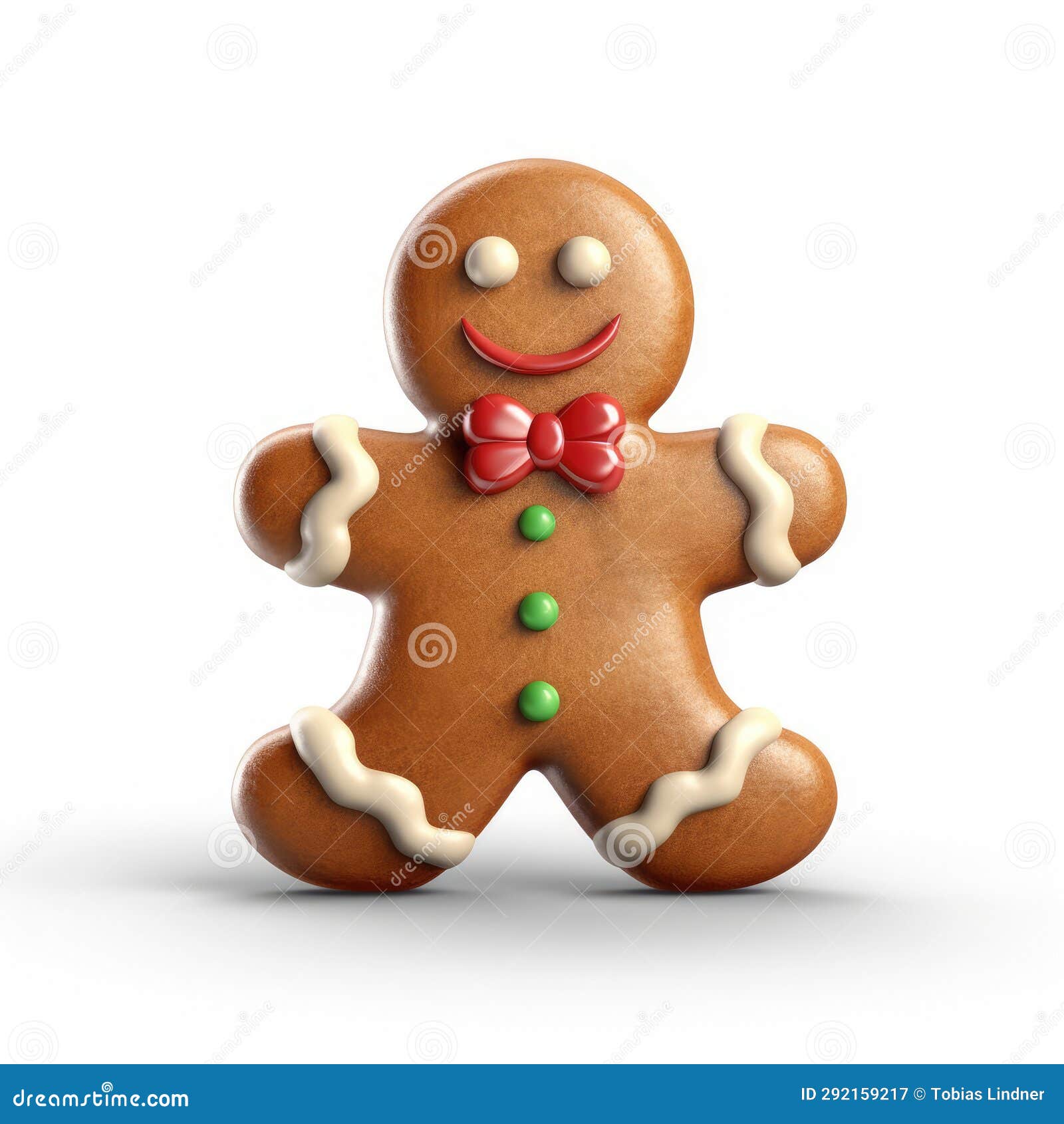 Gingerbread Man with Ribbon on White Background Stock Illustration ...
