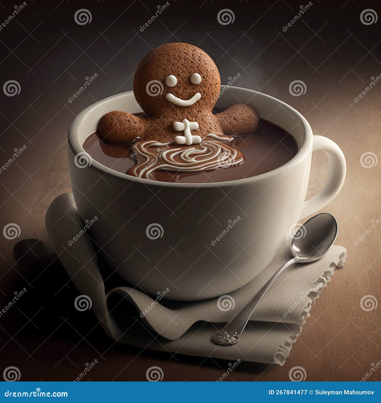Gingerbread Man Sitting in a Cup of Hot Cocoa Stock Illustration ...