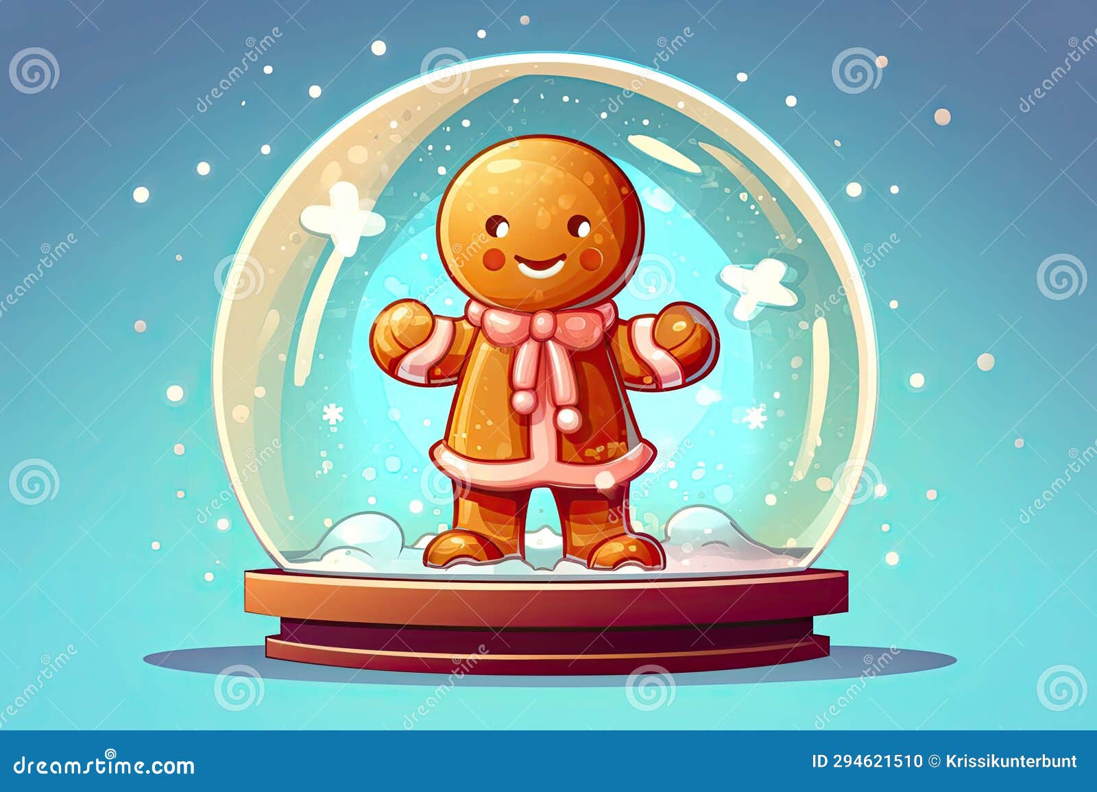 Gingerbread Man in Snow Globe AI Generated Stock Illustration ...