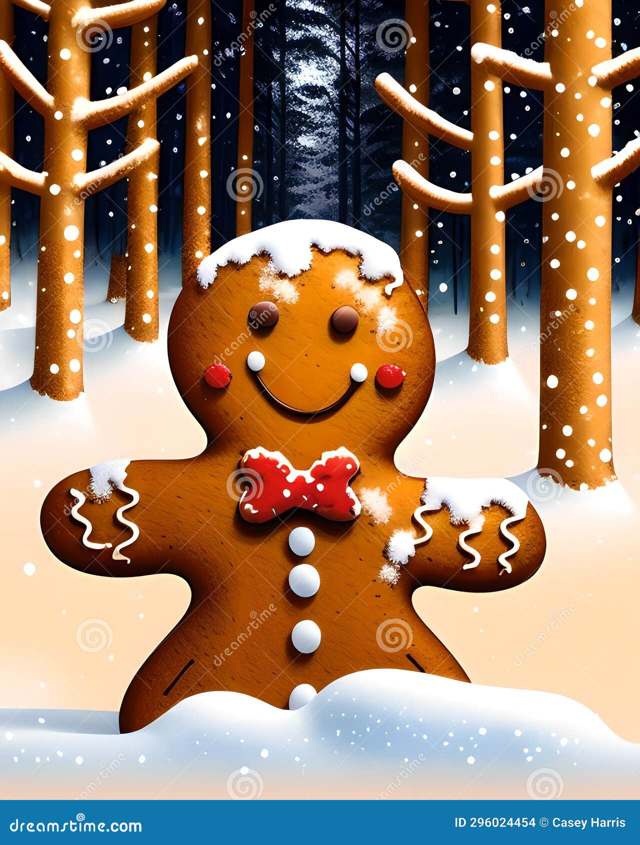 Gingerbread Man in the Snow Stock Illustration - Illustration of smile ...
