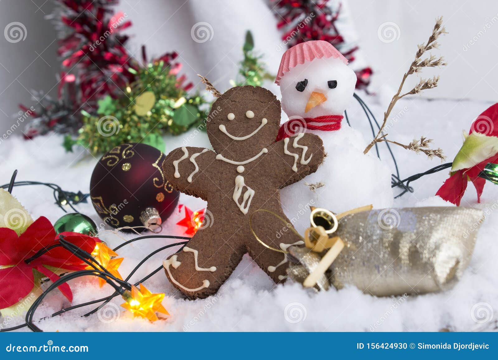 Gingerbread Man and Snowman Stock Photo - Image of friendship, brown ...