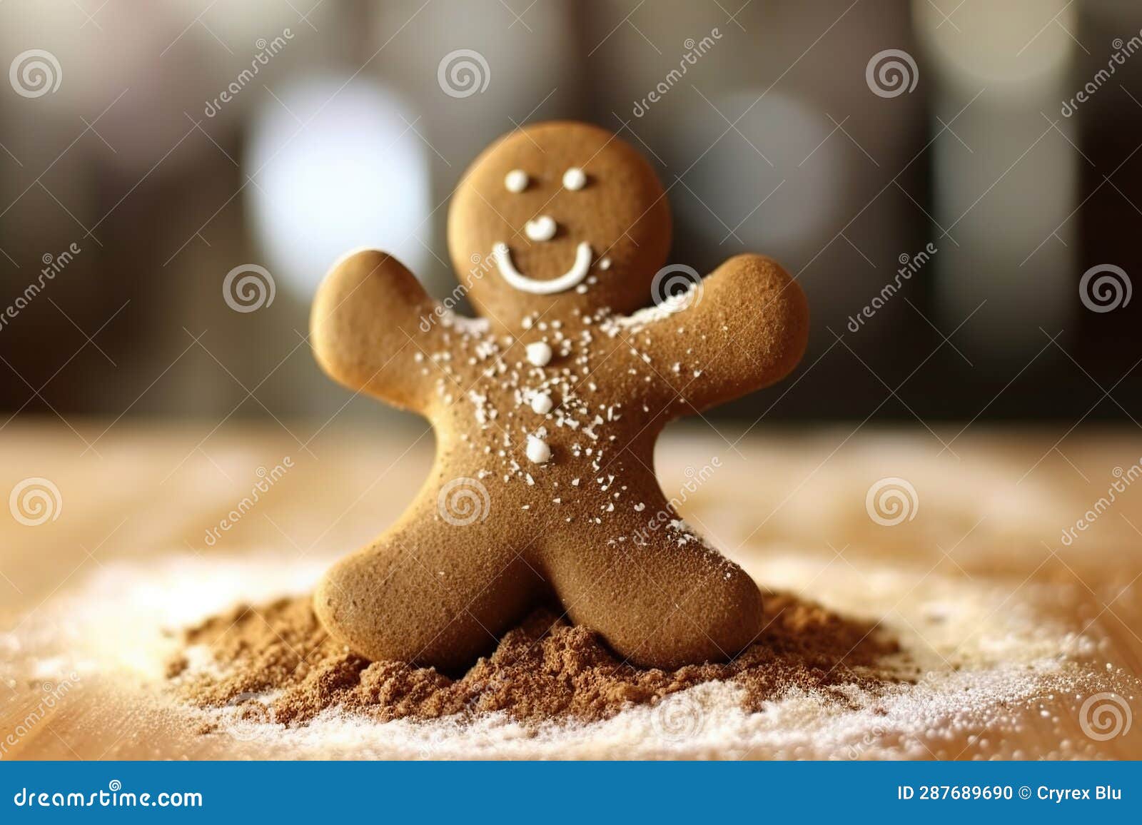 Gingerbread Man on a Table with Flour and Cinnamon, Close-up Stock ...