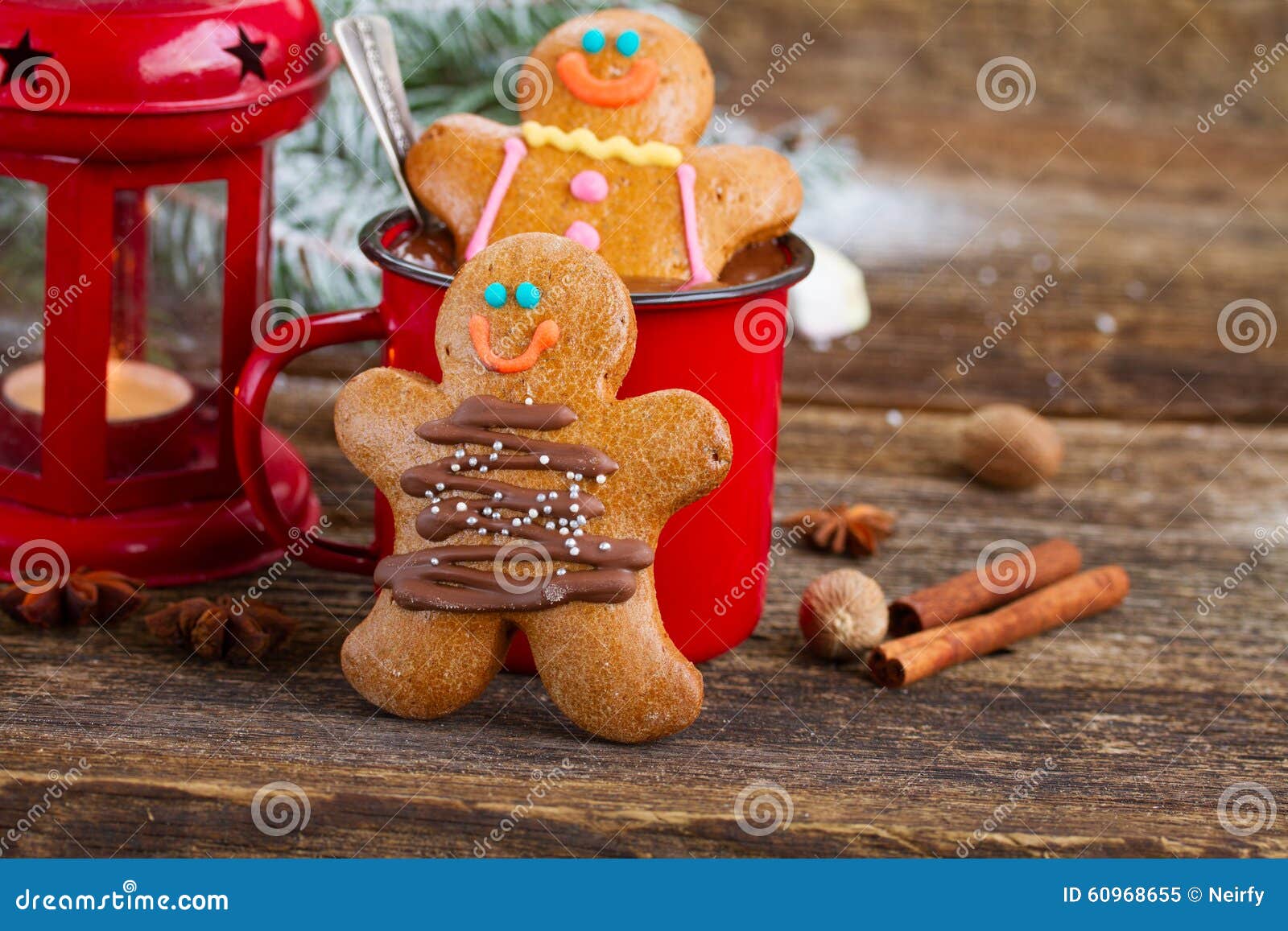 Gingerbread Men with Mug of Hot Chocolate Stock Image - Image of icing ...