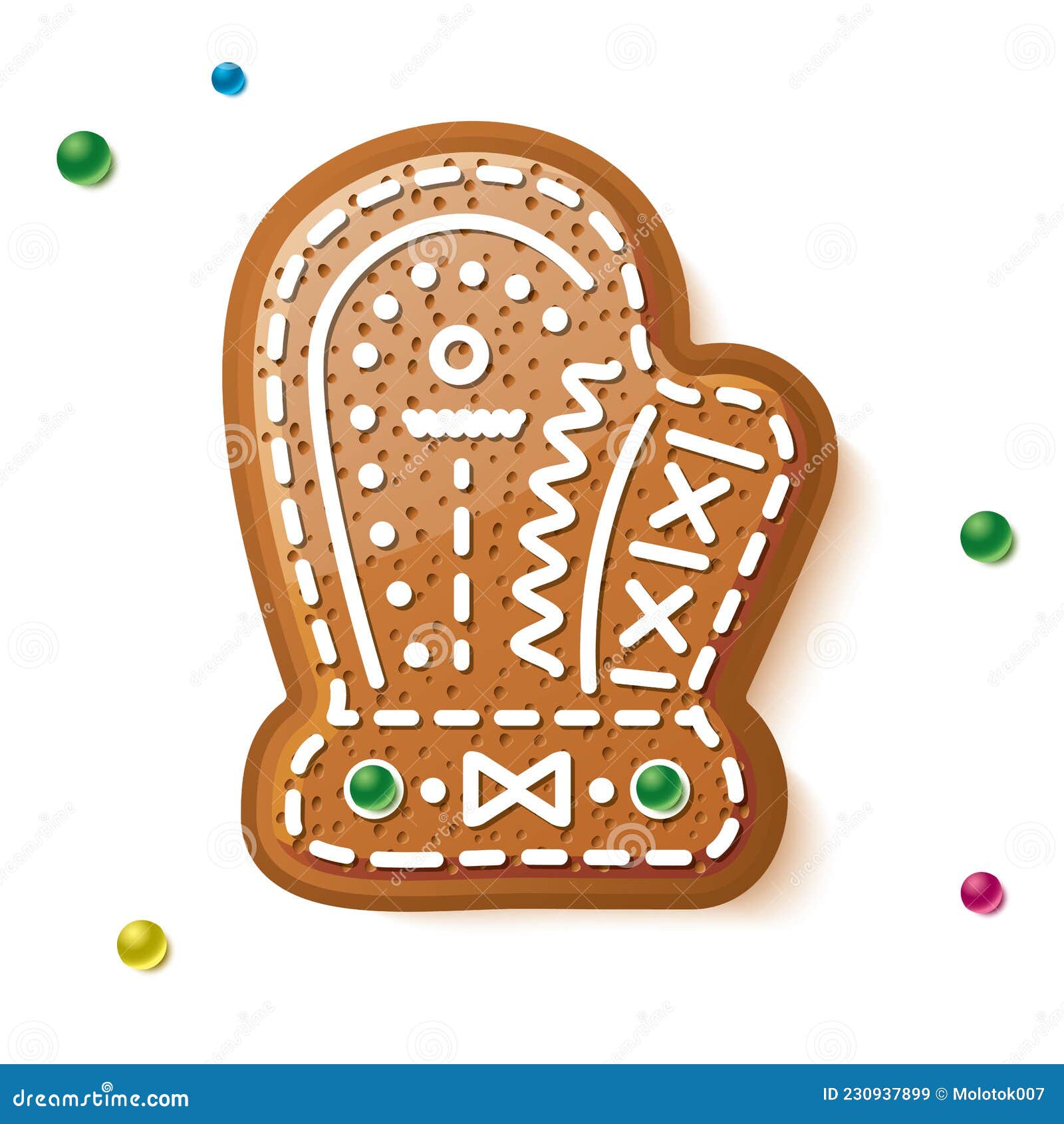Gingerbread Mitten Isolated on White. Christmas Cookie Stock Vector ...