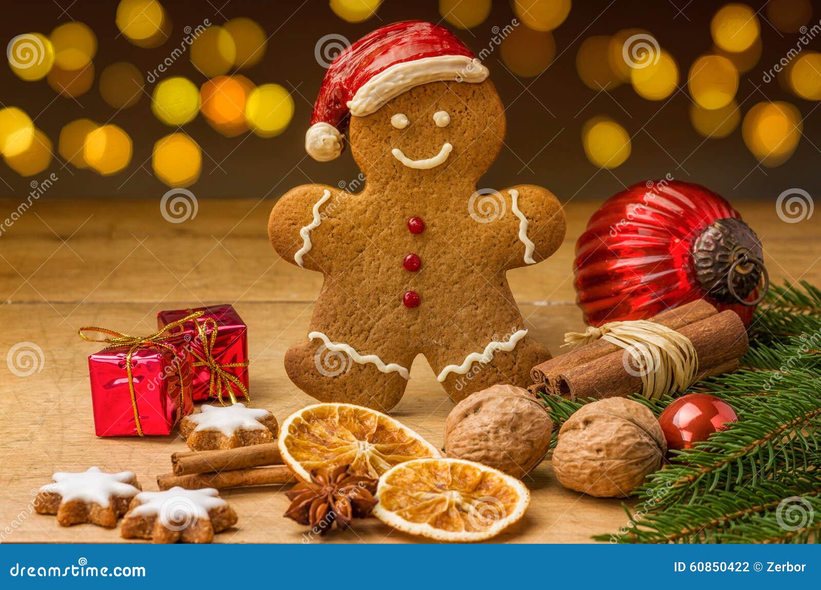 Gingerbread Santa with Christmas Decorations Stock Photo - Image of ...