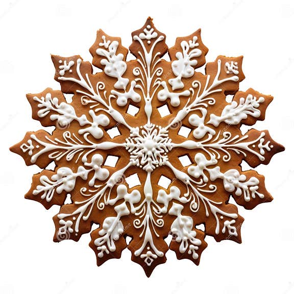 Gingerbread Snowflake Cookie with White Icing and Intricate Design ...