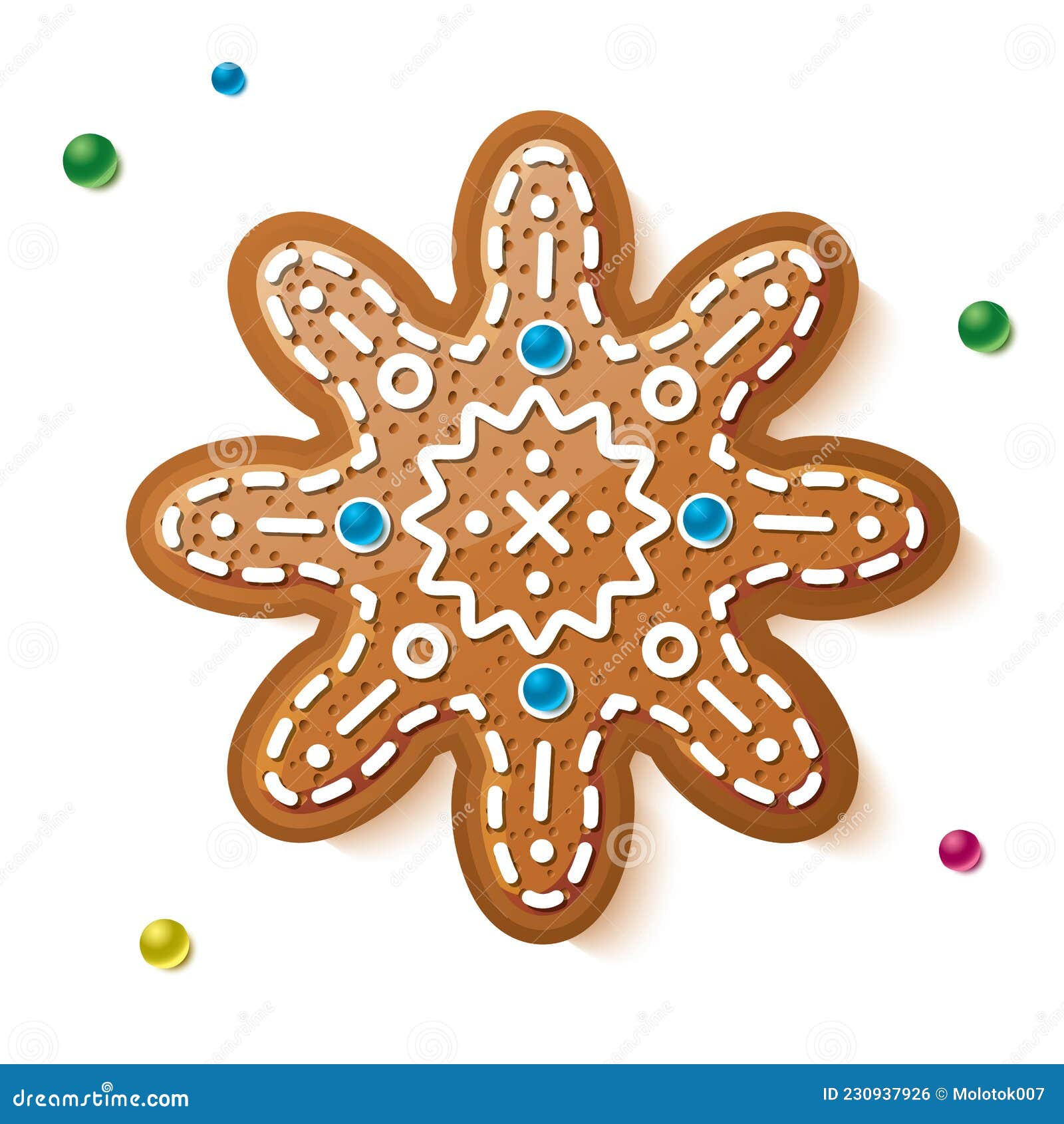 Gingerbread Snowflake Isolated on White. Christmas Cookie Stock Vector ...