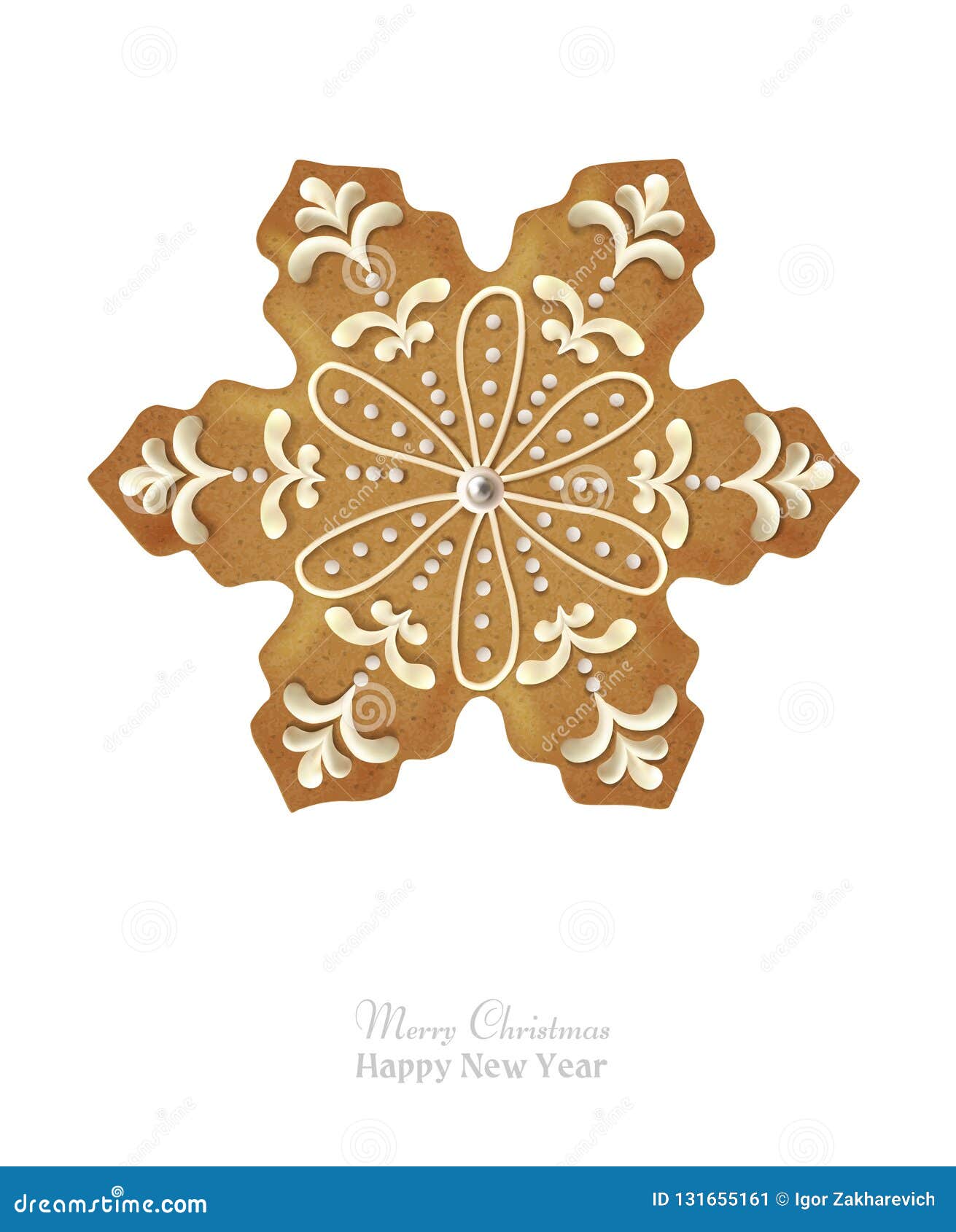 Gingerbread Snowflake. Template for Christmas Card Stock Illustration ...