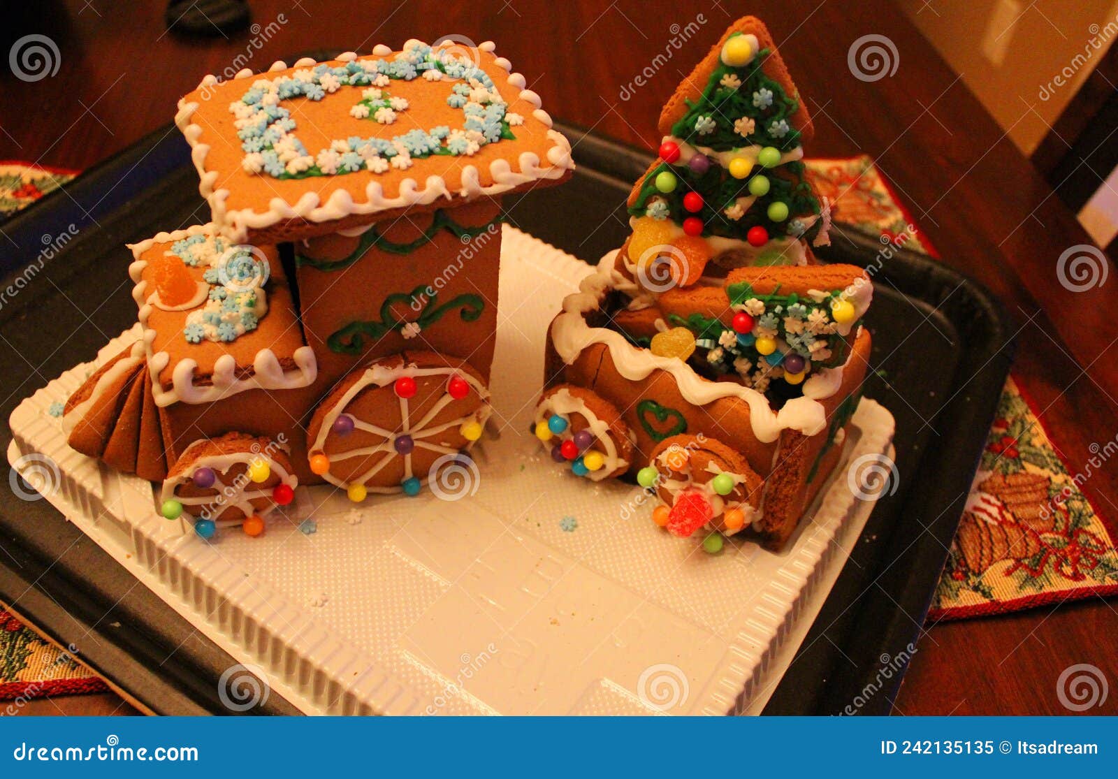 Gingerbread train in home stock image. Image of trees - 242135135