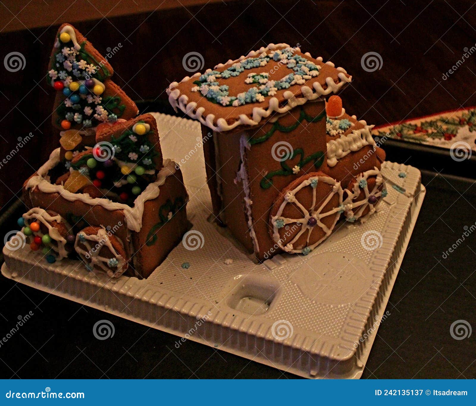 Gingerbread train in home stock image. Image of engine - 242135137