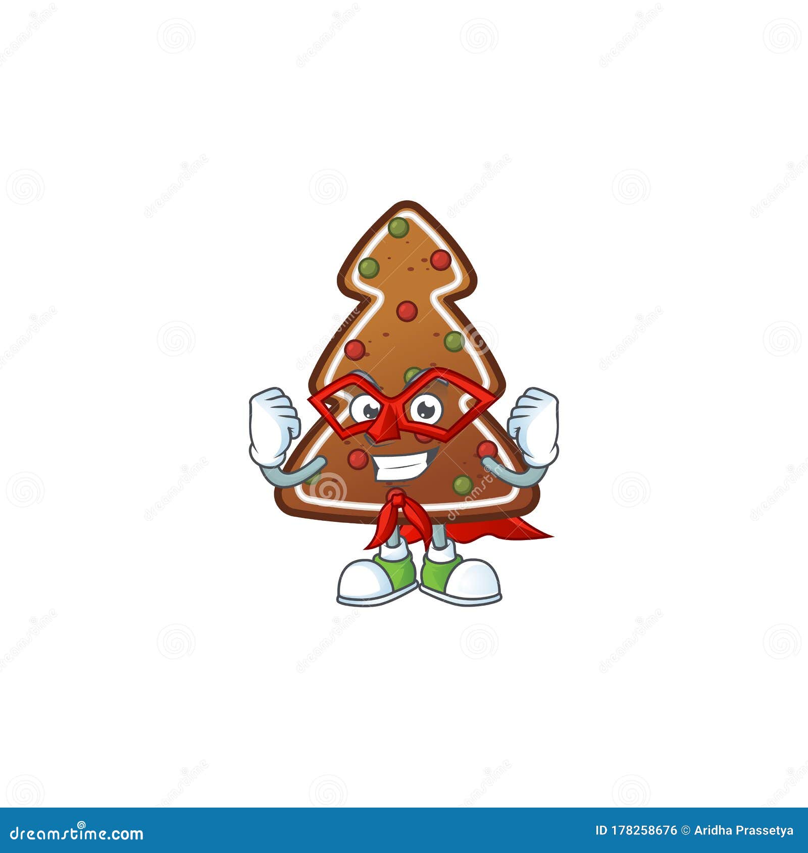 Gingerbread Tree Cartoon Design Concept Dressed As Super Hero Stock ...