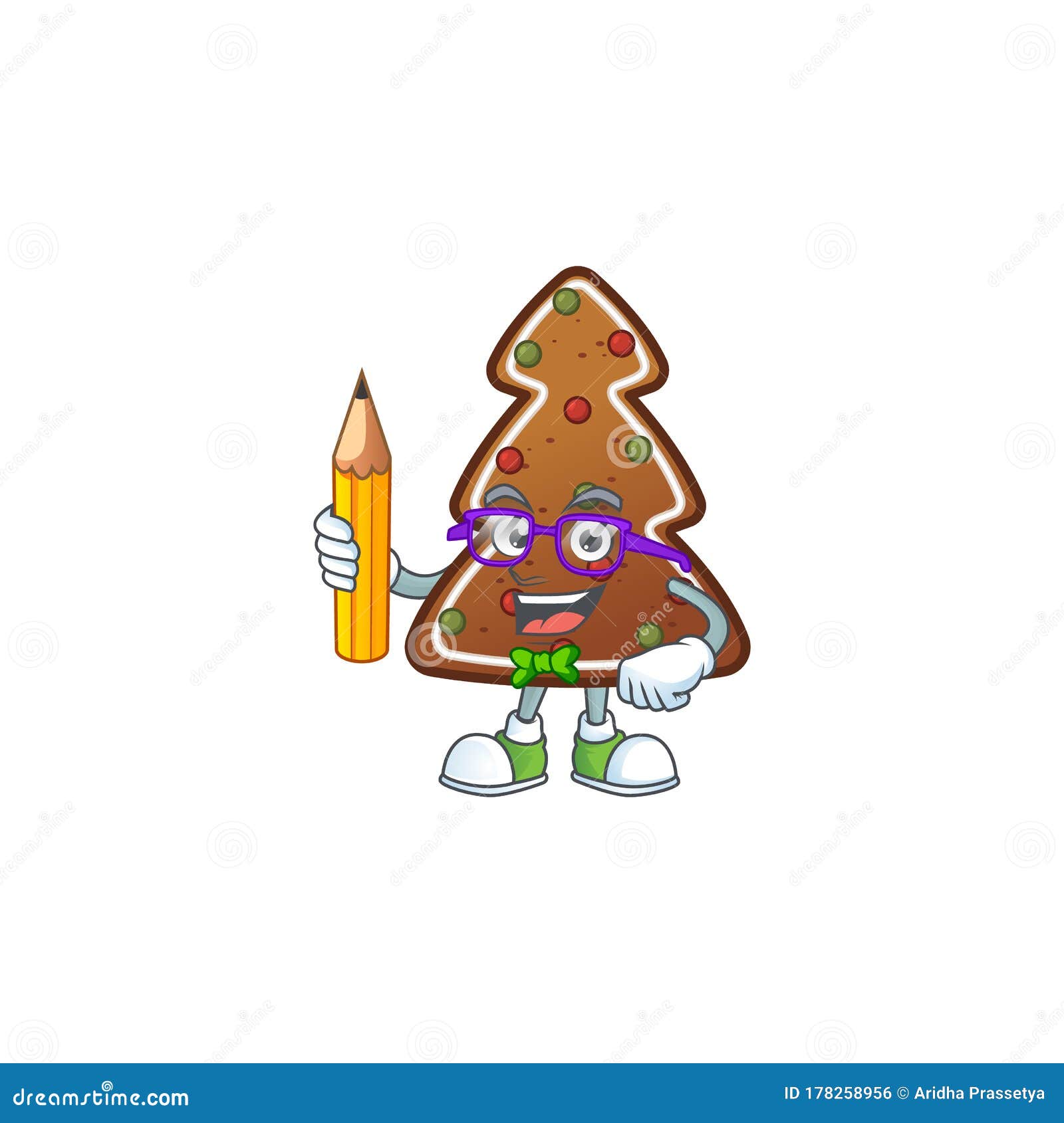 Gingerbread Tree Student Cartoon Character Studying with Pencil Stock ...