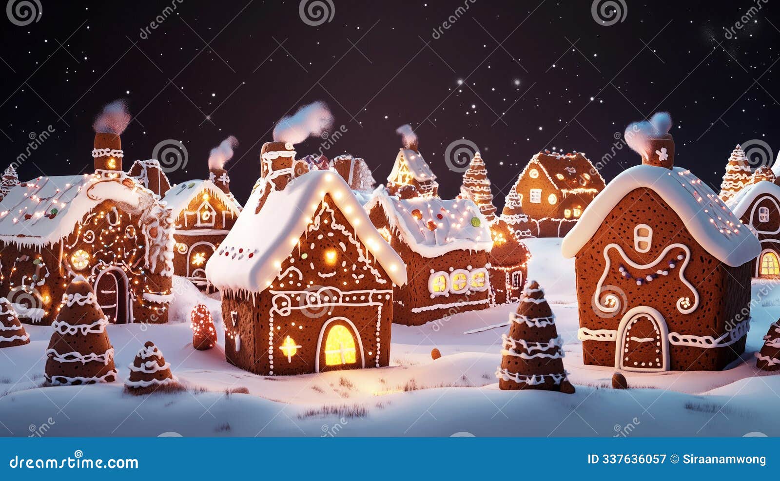 Gingerbread Village Illuminated at Night. by Generative Ai Stock ...