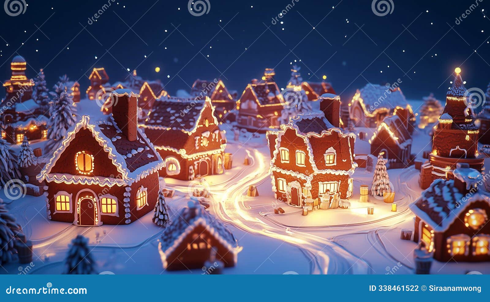 Gingerbread Village Illuminated at Night. by Generative Ai Stock ...