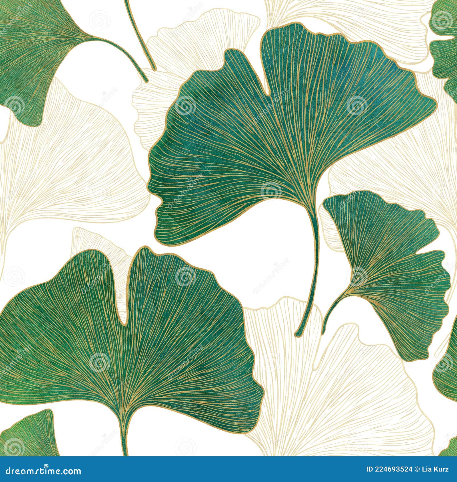 Ginkgo Biloba Green and Gold Leaves Watercolor Seamless Pattern ... Ginkgo Biloba Green and Gold Leaves Watercolor Seamless Pattern ...