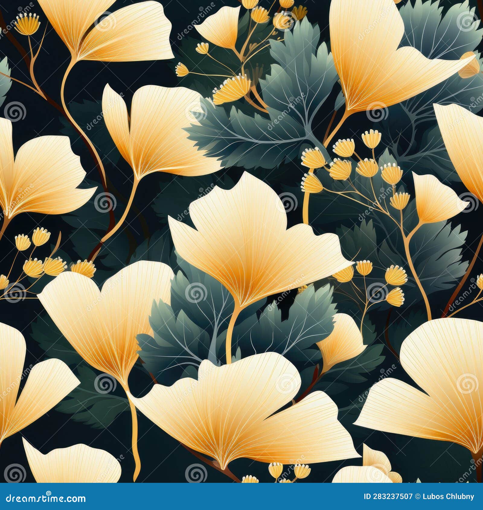 Ginkgo Biloba Leaves Seamless Pattern. Generative AI Stock Illustration ...