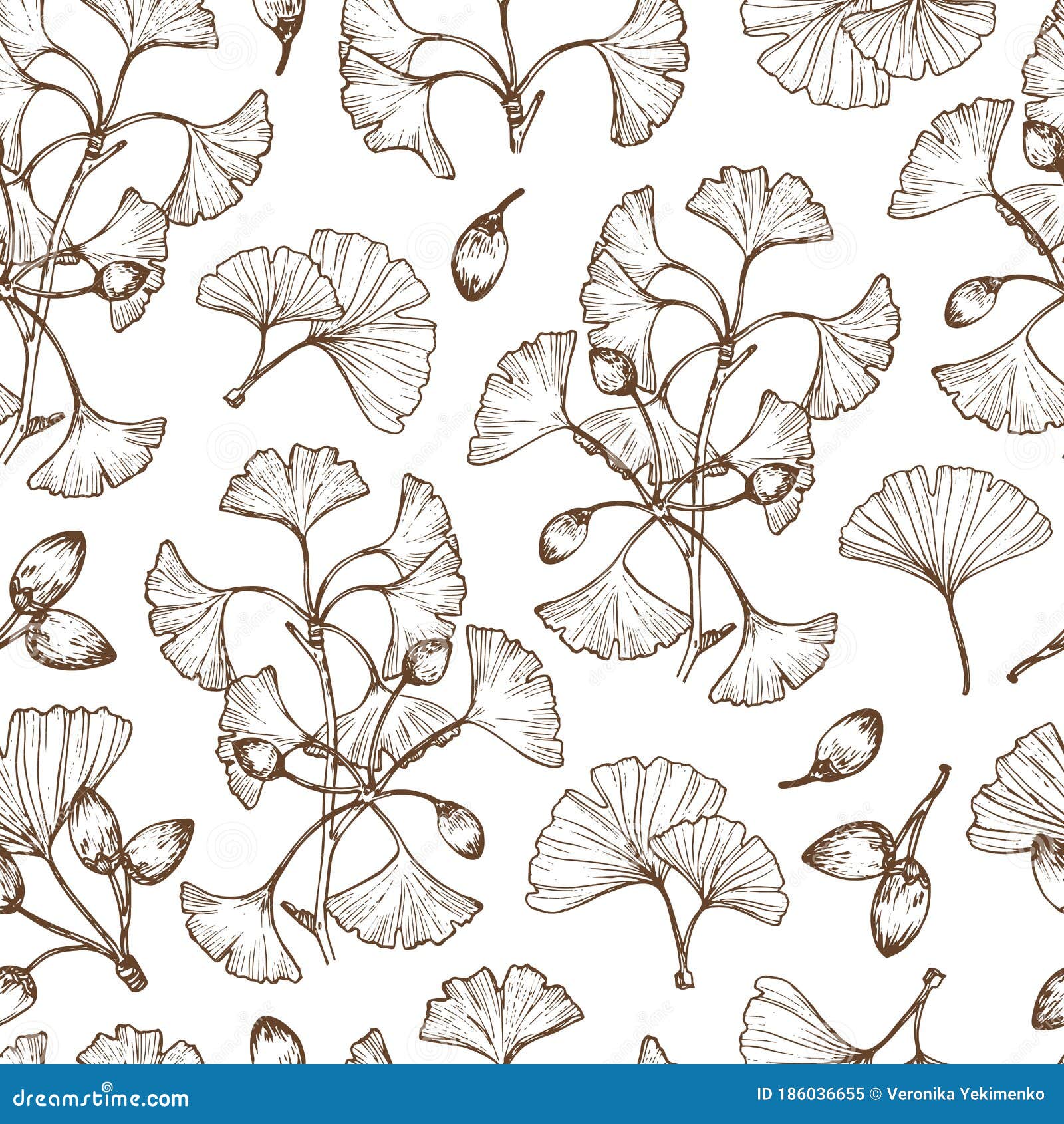 Hand Drawn Pattern with Ginkgo Biloba. Vector Sketch Background for ...
