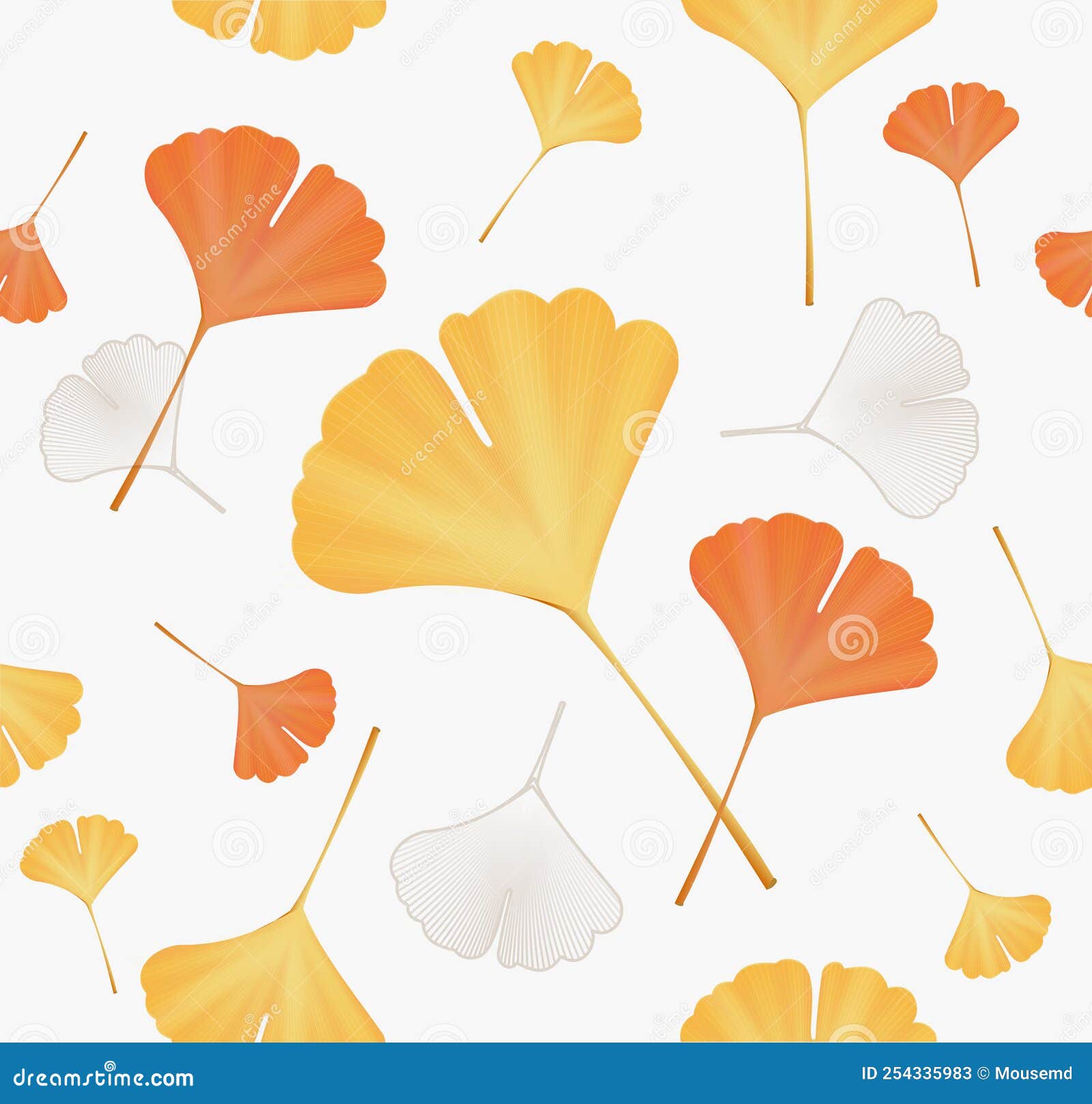 Ginko Leaves Seamless Pattern Background on a White. Vector Stock ...