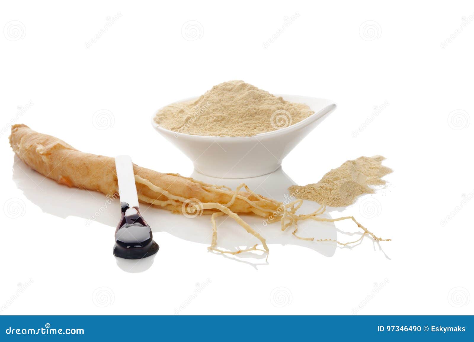 Ginseng Powder, Extract and Ginseng Root Stock Photo - Image of scoop ...
