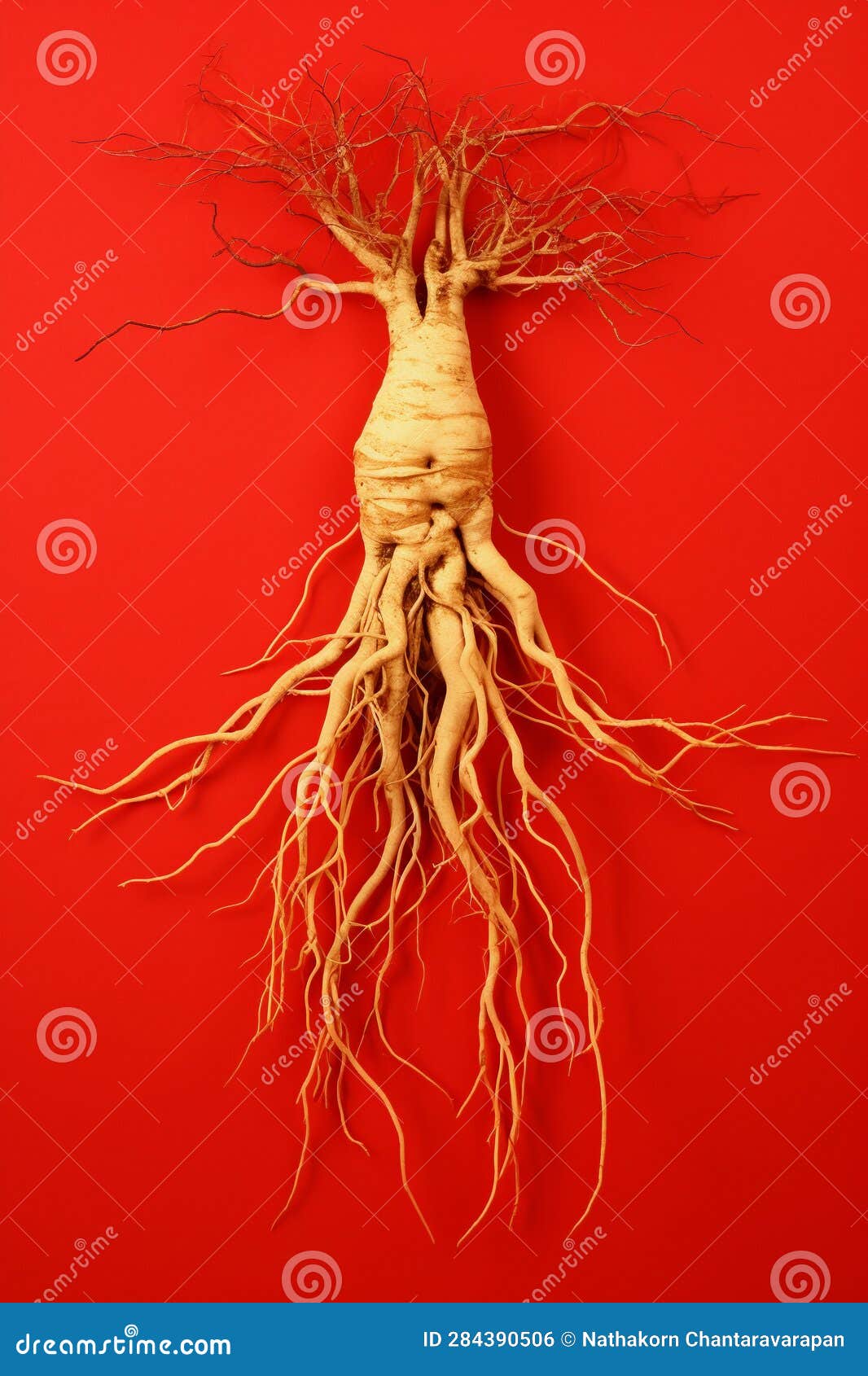 Ginseng Root with Roots on Red Background Stock Illustration ...