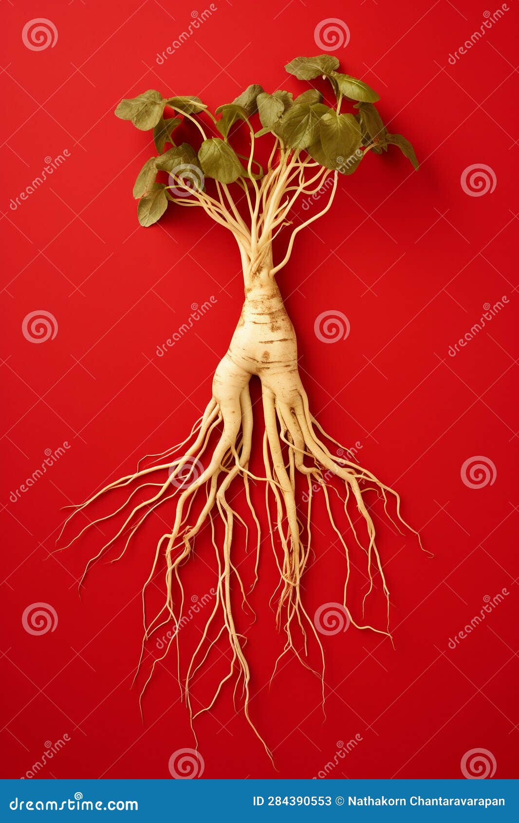 Ginseng Root with Roots on Red Background Stock Illustration ...