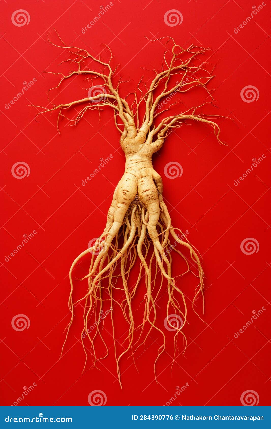 Ginseng Root with Roots on Red Background Stock Illustration ...