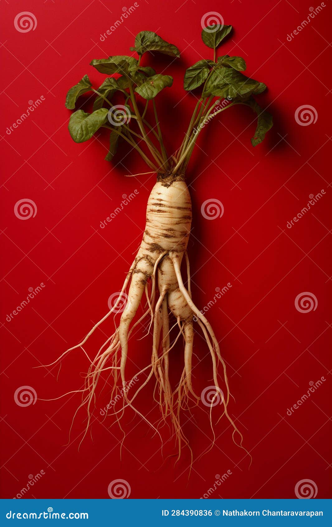 Ginseng Root with Roots on Red Background Stock Illustration ...