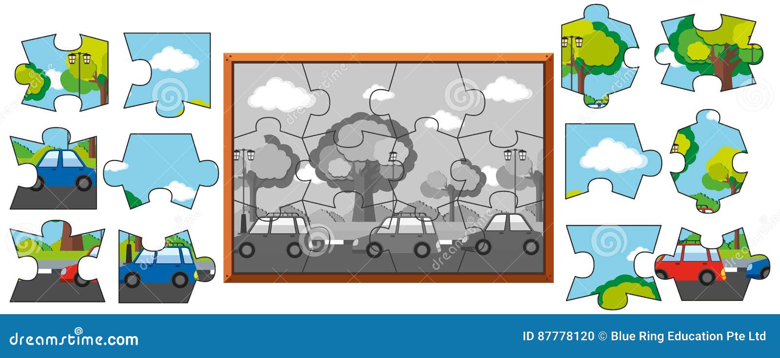 Gioco Del Puzzle Con Le Automobili Sulla Strada Illustrazione ...