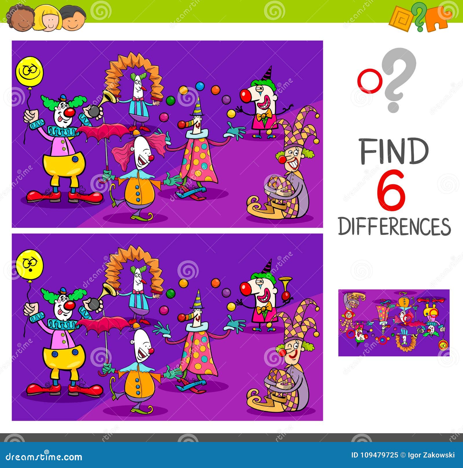Gioco Di Differenze Con I Caratteri Del Pagliaccio Illustrazione ...