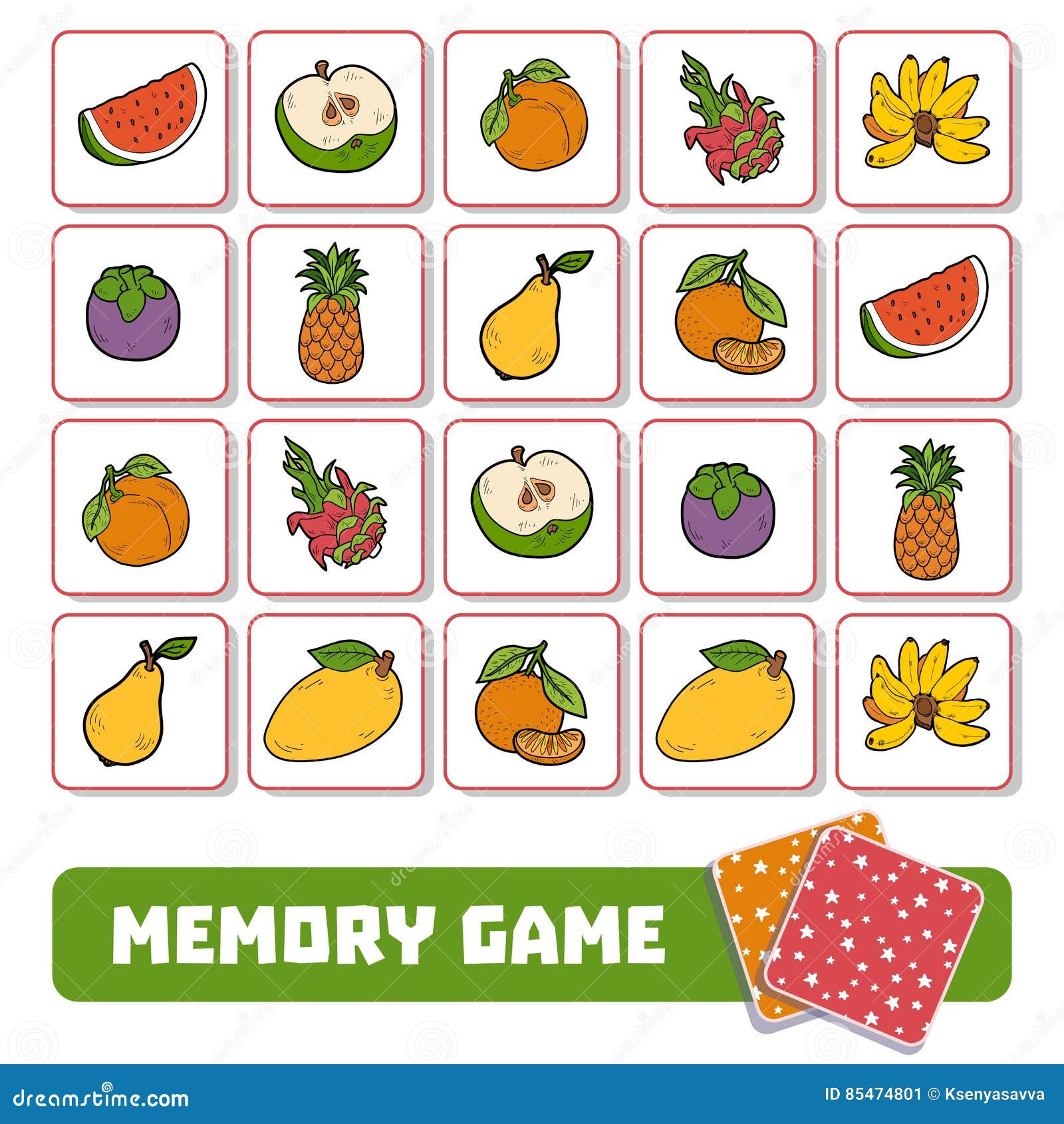 Gioco Di Memoria Per I Bambini, Carte Con I Frutti Illustrazione Vettoriale - Illustrazione di ...