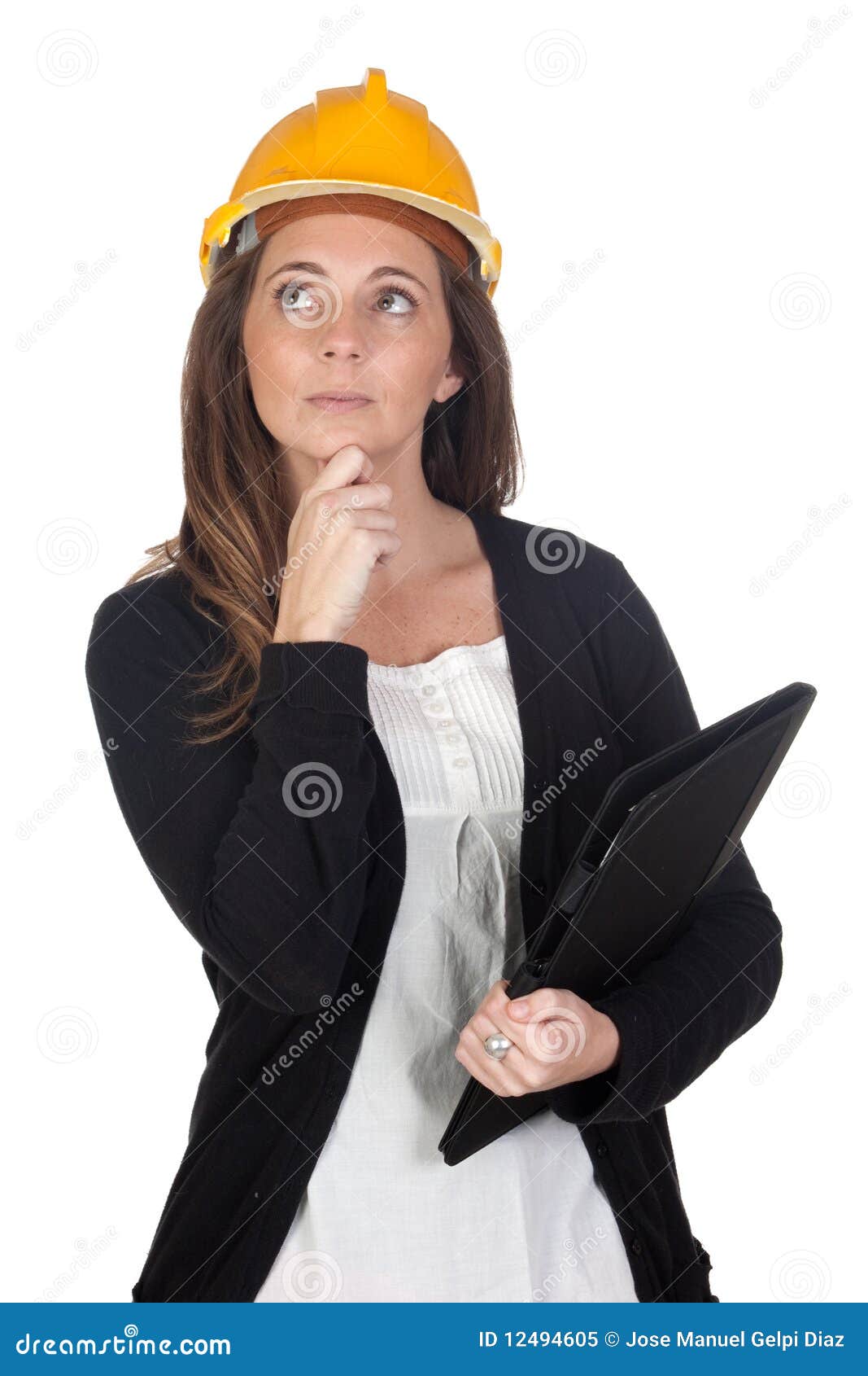 Giovane Assistente Tecnico Con Il Fronte Ed Il Casco Pensive Immagine ...