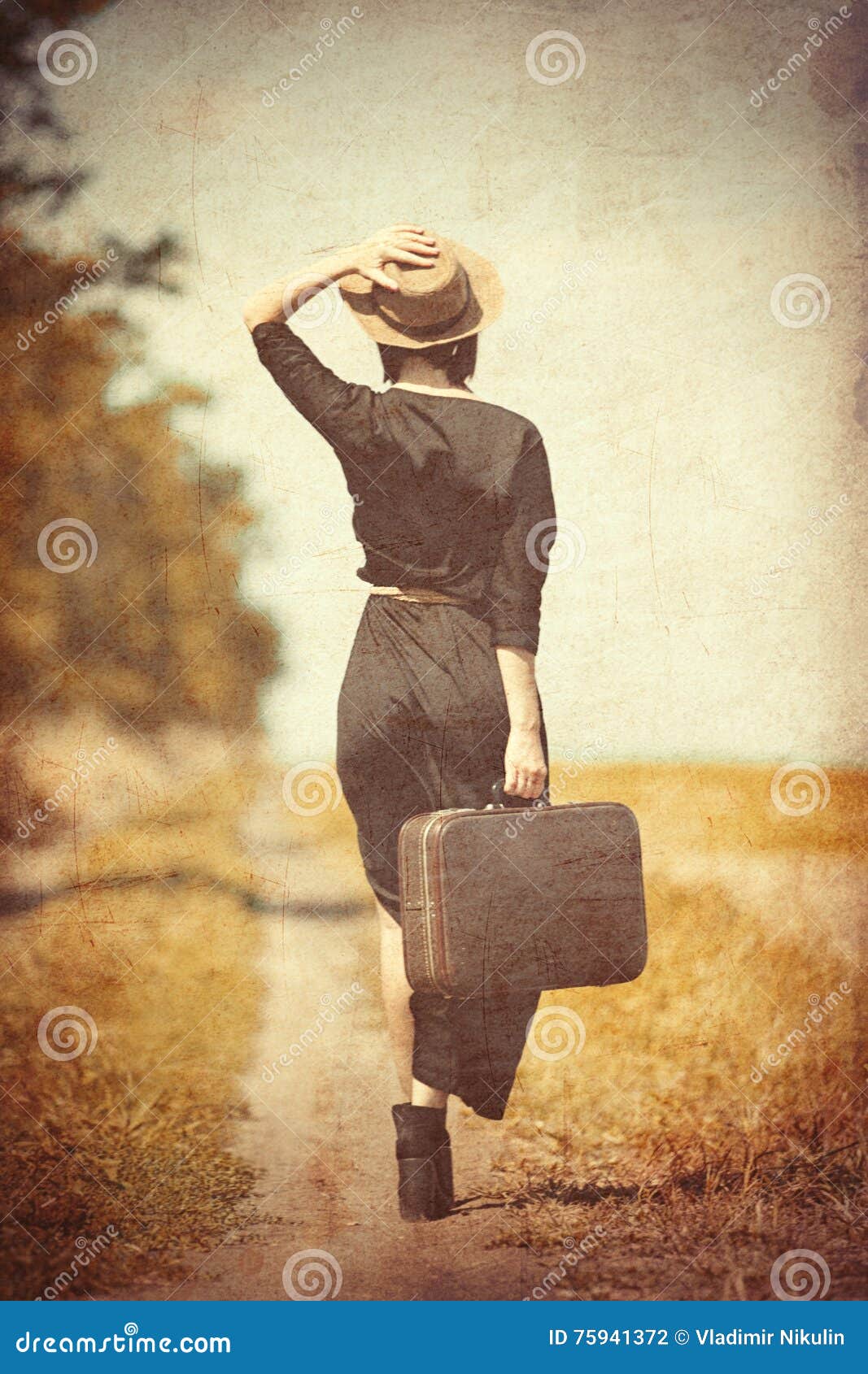 Giovane Donna Con La Valigia Fotografia Stock - Immagine di campagna ...