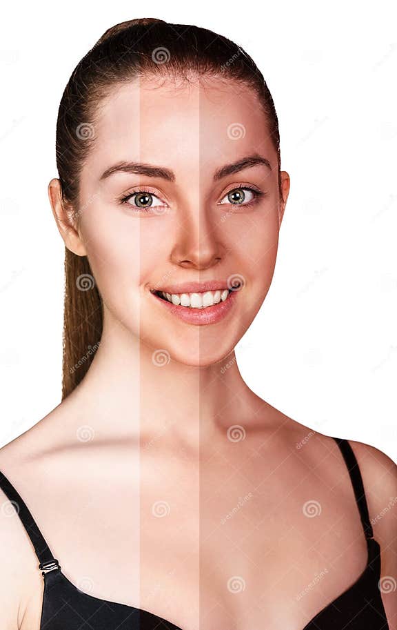 Giovane Donna Prima E Dopo Abbronzarsi Fotografia Stock - Immagine di ...