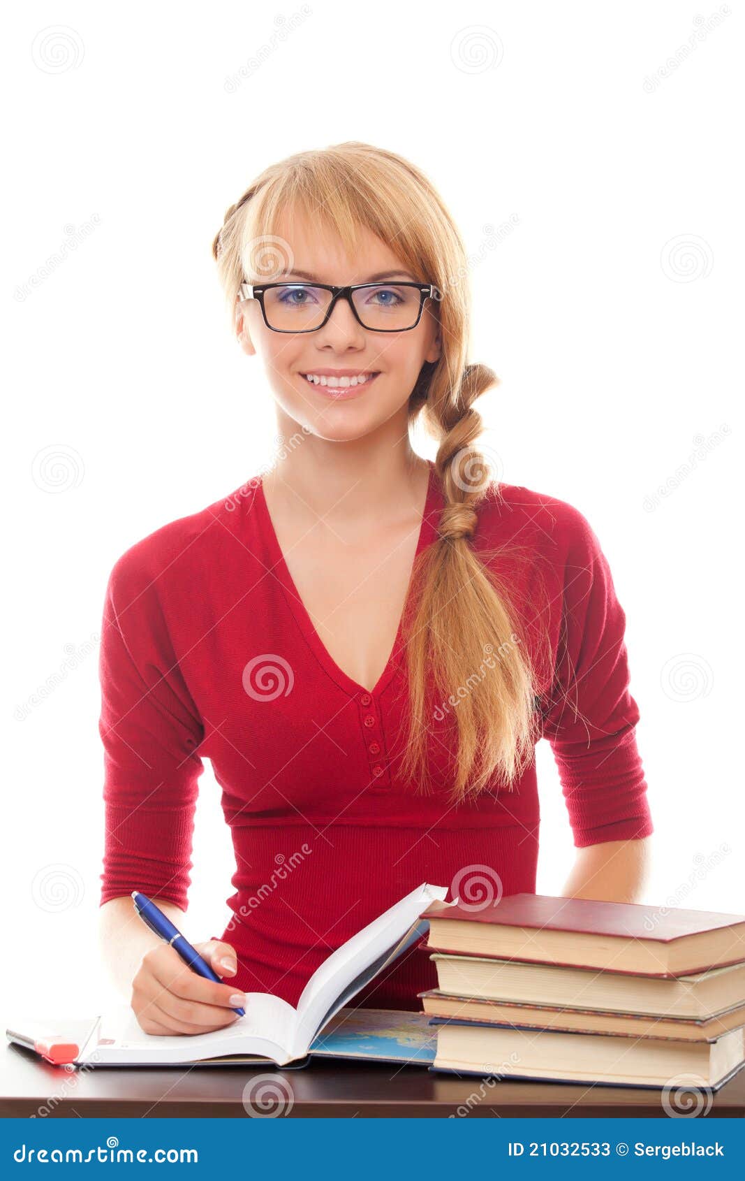 Giovane Studentessa in Occhiali Con I Libri Immagine Stock - Immagine ...