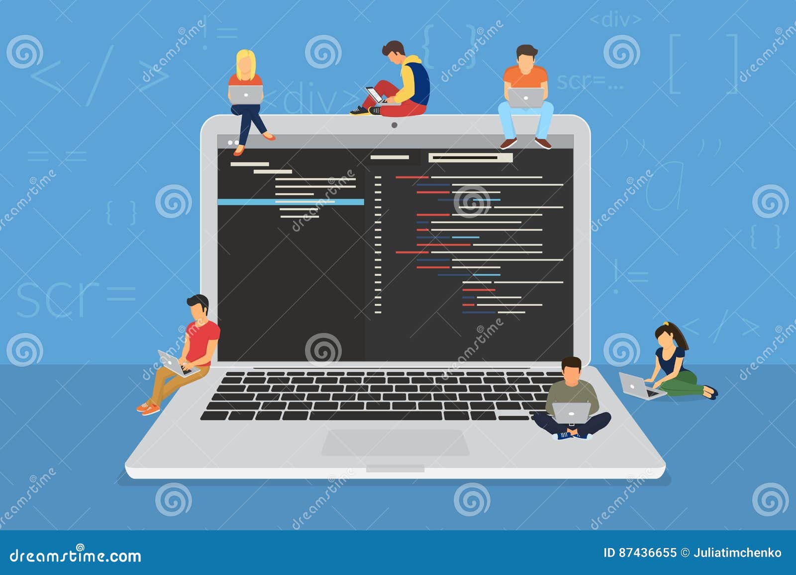 Giovani Programmatori Che Codificano Un Nuovo Progetto Illustrazione ...