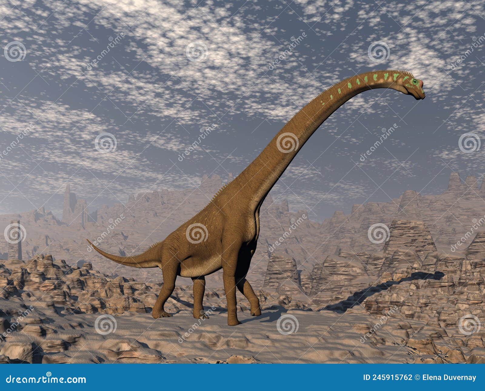 Giraffatitan Dinosaur in the Desert - 3D Render Stock Illustration ...