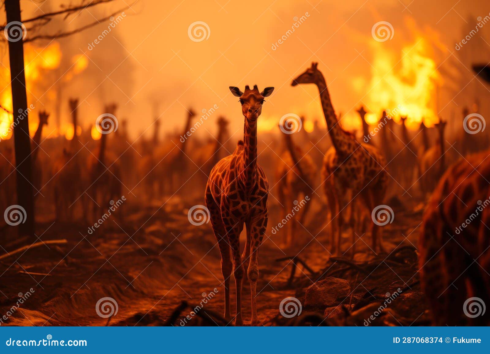 Giraffe Animal Fleeing Fire Forest Fires Generative Ai Stock ...